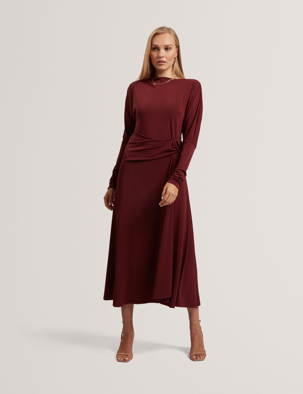 Ralhaa Wrap Jersey Midi Dress Oxblood