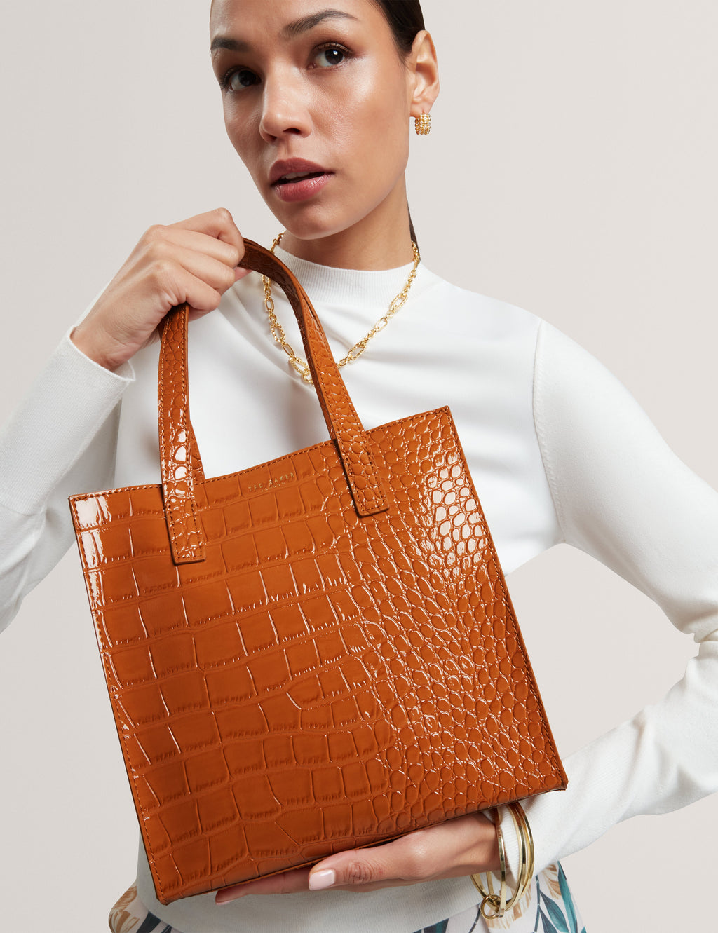 Wenonaa Croc Effect Small Icon Bag Tan
